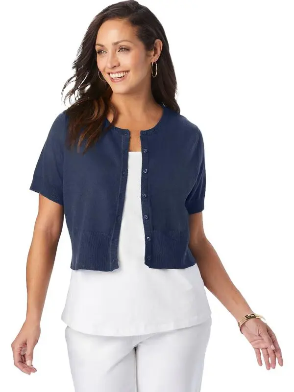 JESSICA LONDON Jewel-neck Shrug - Navy