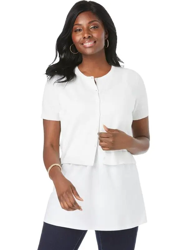 JESSICA LONDON Jewel-neck Shrug - White