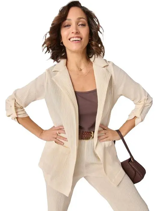 JESSICA LONDON Gauze Relaxed Blazer - Oatmeal