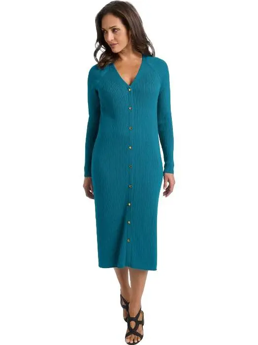 JESSICA LONDON Button Front Midi Dress - Deep Teal