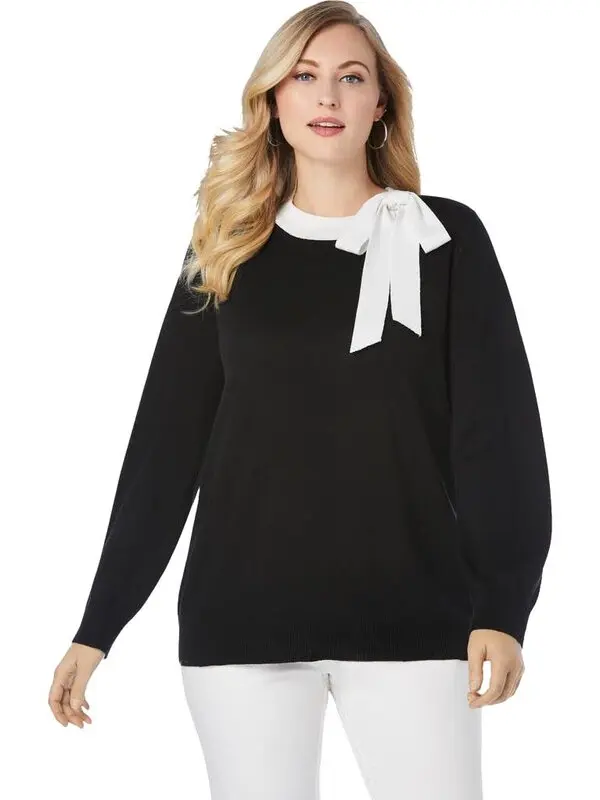 JESSICA LONDON Tie-neck Pullover Sweater - Black
