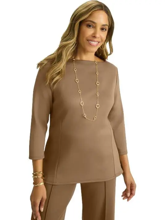 JESSICA LONDON Perfectease Boatneck Top - Brown Maple