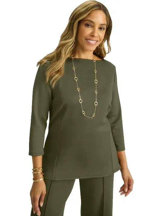 JESSICA LONDON Boatneck Top - Dark Olive Green