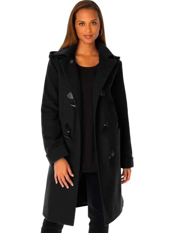 JESSICA LONDON Hooded Wool Coat - Black