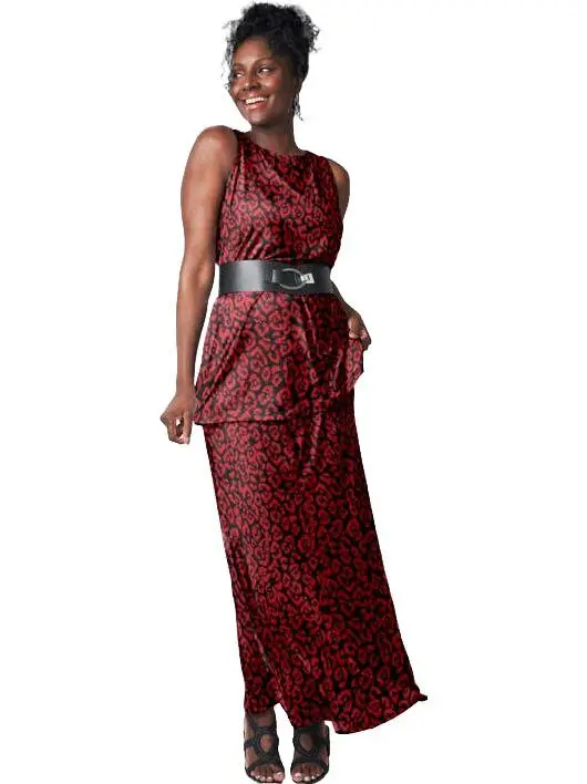 JESSICA LONDON Maxi Skirt - Black Abstract Petal