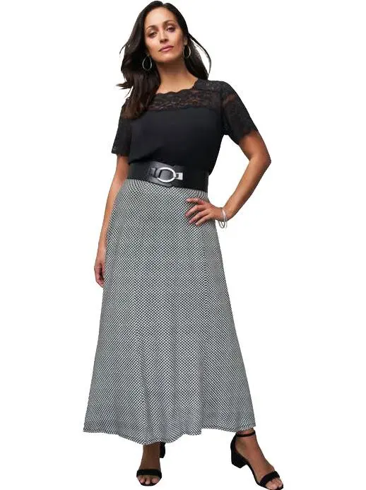 JESSICA LONDON Stretch Knit Maxi Skirt - Black Bias Plaid