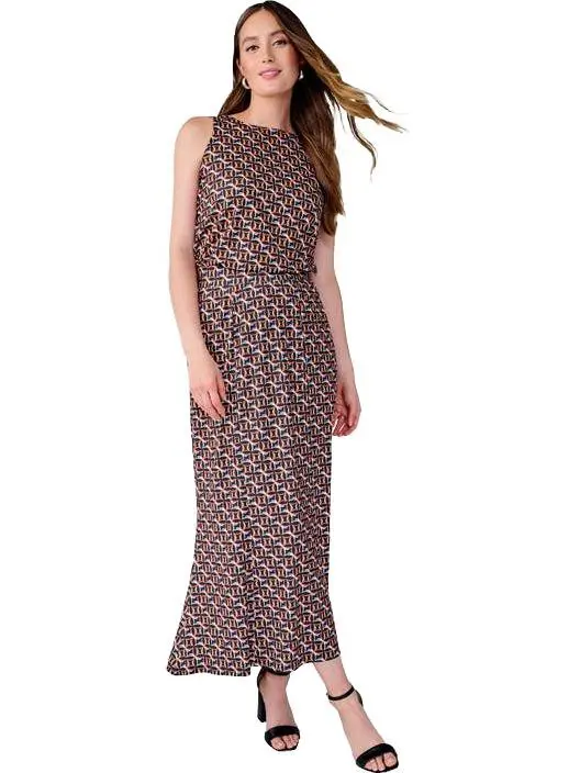 JESSICA LONDON Stretch Knit Maxi Skirt - Black Multi Geo