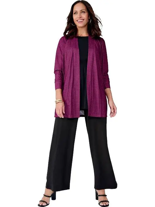 JESSICA LONDON Stretch Knit Maxi Skirt - Raspberry Mini Houndstooth