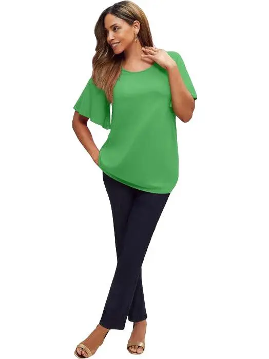 JESSICA LONDON Stretch Knit Flutter Sleeve Tunic - Grass