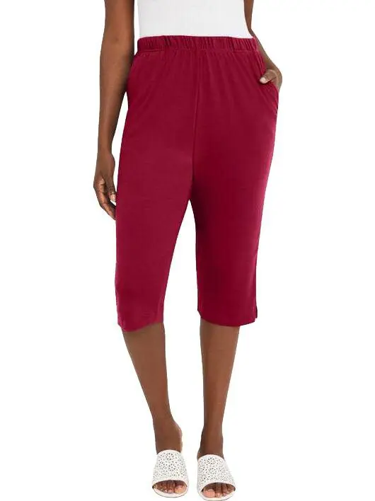 JESSICA LONDON Soft Ease Capri Pants - Rich Burgundy