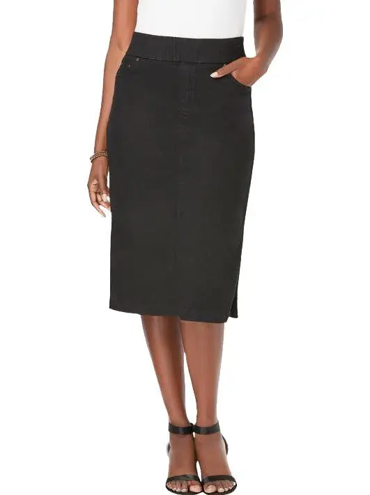 JESSICA LONDON Stretch Denim Midi Skirt With Comfort Waist - Black