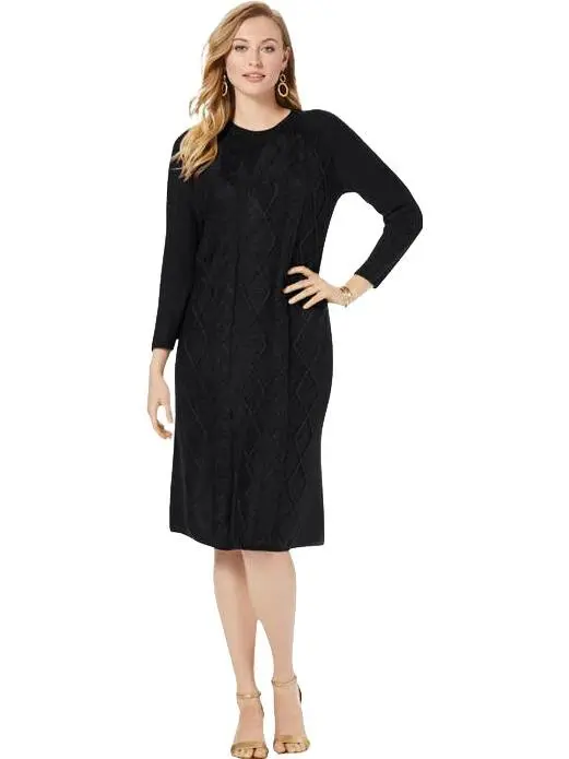 JESSICA LONDON Cable Knit Sweater Dress - Black