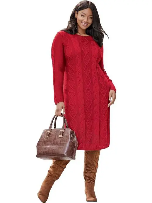 JESSICA LONDON Cable Knit Sweater Dress - Classic Red