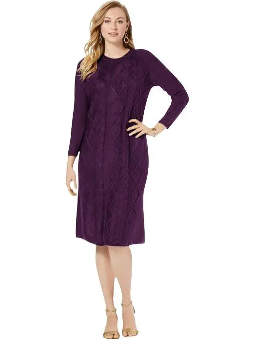 JESSICA LONDON Cable Knit Sweater Dress - Dark Berry