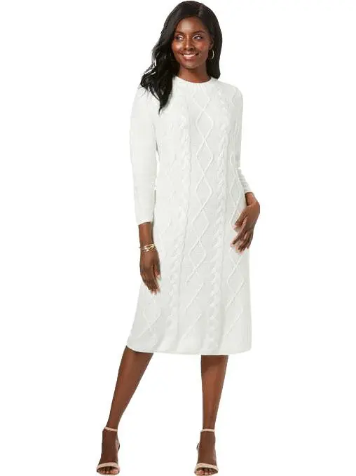 JESSICA LONDON Cable Knit Sweater Dress - Ivory