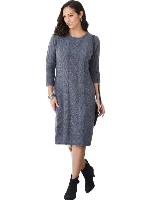 JESSICA LONDON Cable Knit Sweater Dress - Medium Heather Grey