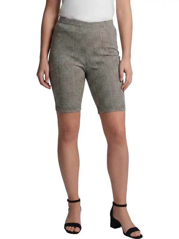 JESSICA LONDON Stretch Cotton Bike Shorts - Black Ivory Glen Plaid