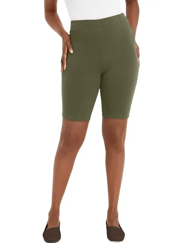 JESSICA LONDON Stretch Cotton Bike Shorts - Dark Olive Green