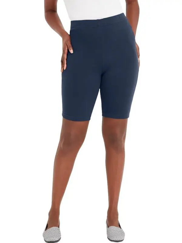 JESSICA LONDON Stretch Cotton Bike Shorts - Navy