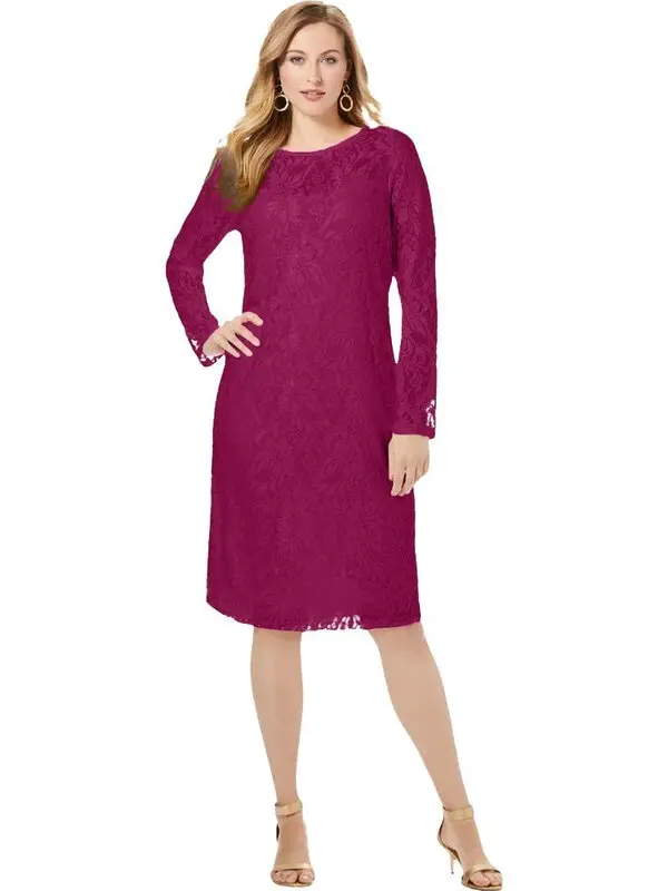 JESSICA LONDON Stretch Lace Shift Dress - Berry Twist