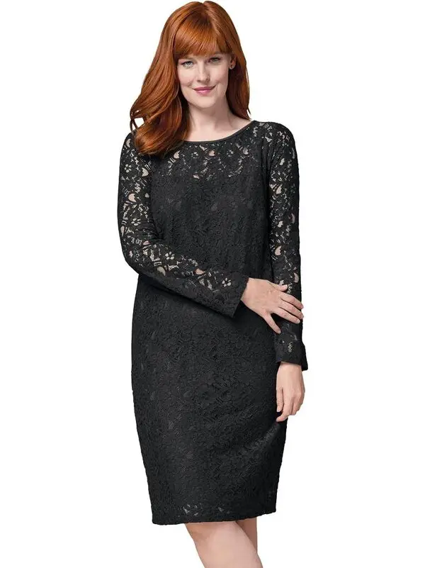 JESSICA LONDON Stretch Lace Shift Dress - Black