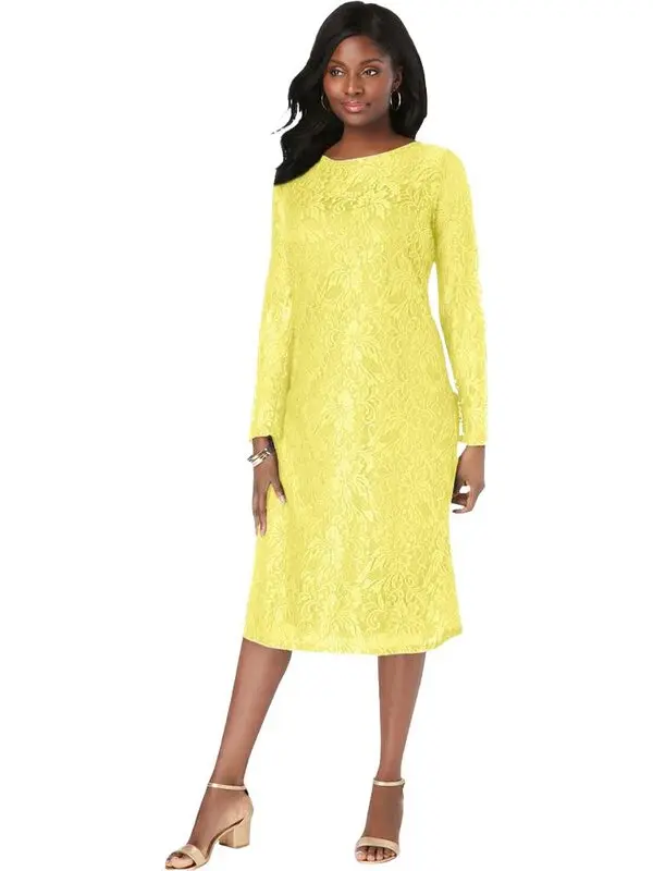 JESSICA LONDON Stretch Lace Shift Dress - Bright Lemon