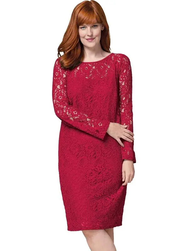 JESSICA LONDON Stretch Lace Shift Dress - Classic Red