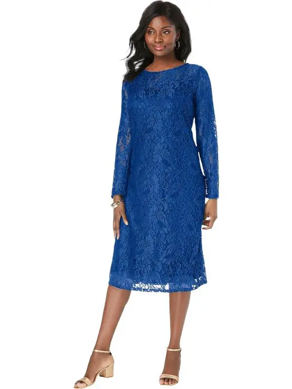 JESSICA LONDON Stretch Lace Shift Dress - Dark Sapphire