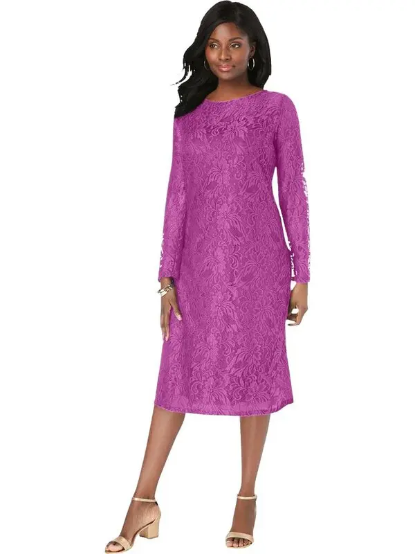 JESSICA LONDON Stretch Lace Shift Dress - Deep Orchid