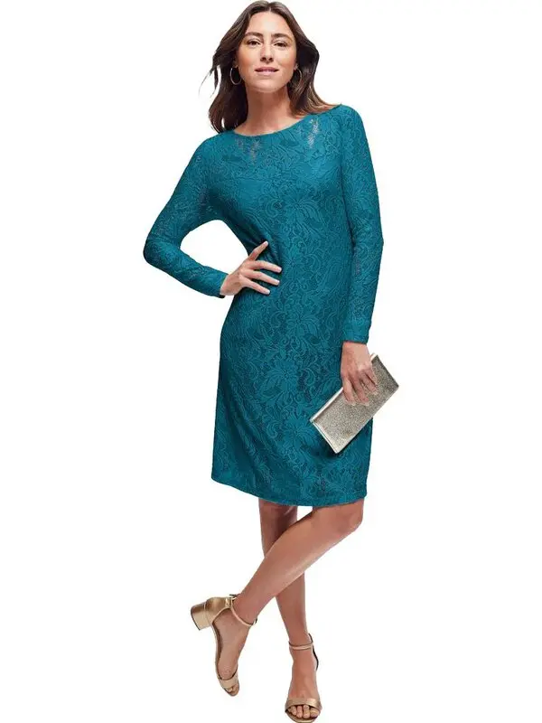 JESSICA LONDON Stretch Lace Shift Dress - Deep Teal
