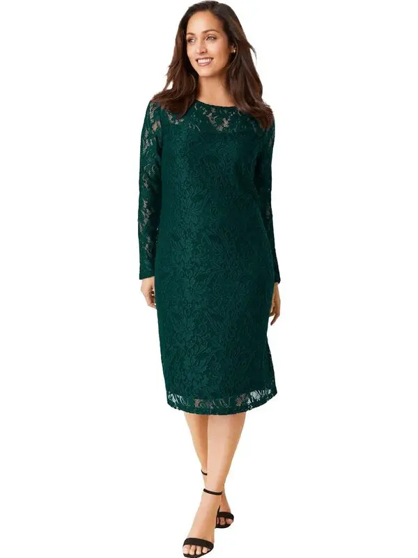 JESSICA LONDON Stretch Lace Shift Dress - Emerald Green