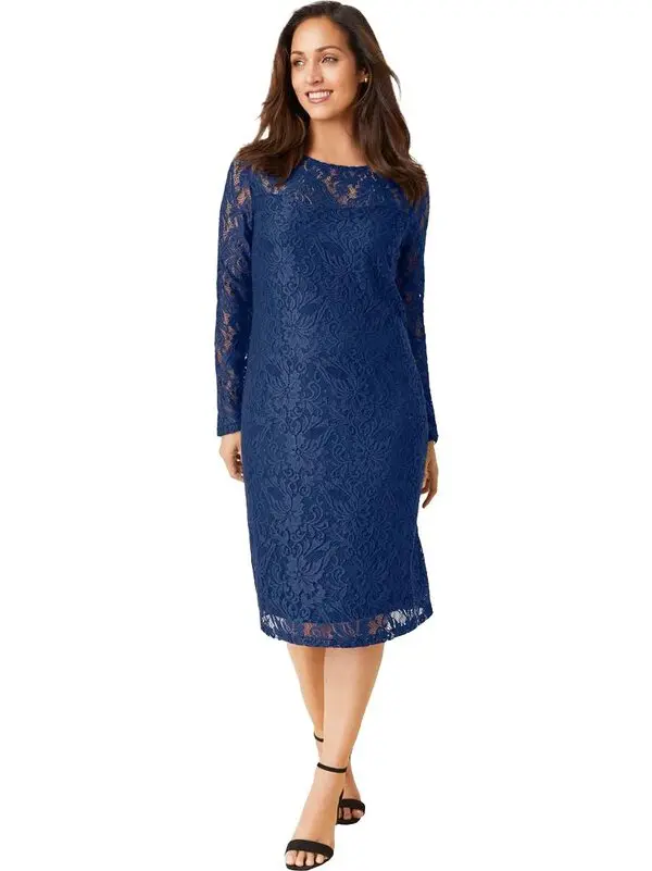 JESSICA LONDON Stretch Lace Shift Dress - Evening Blue