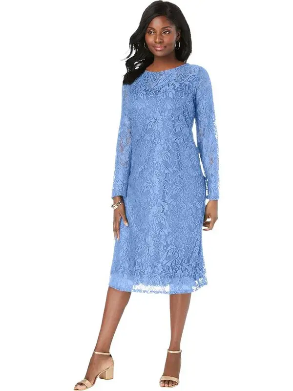 JESSICA LONDON Stretch Lace Sheath Dress With Sweetheart Neckline - French Blue