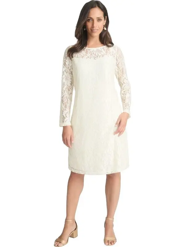 JESSICA LONDON Stretch Lace Shift Dress - Ivory