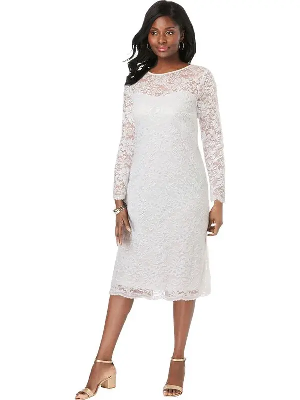 JESSICA LONDON Stretch Lace Shift Dress - White