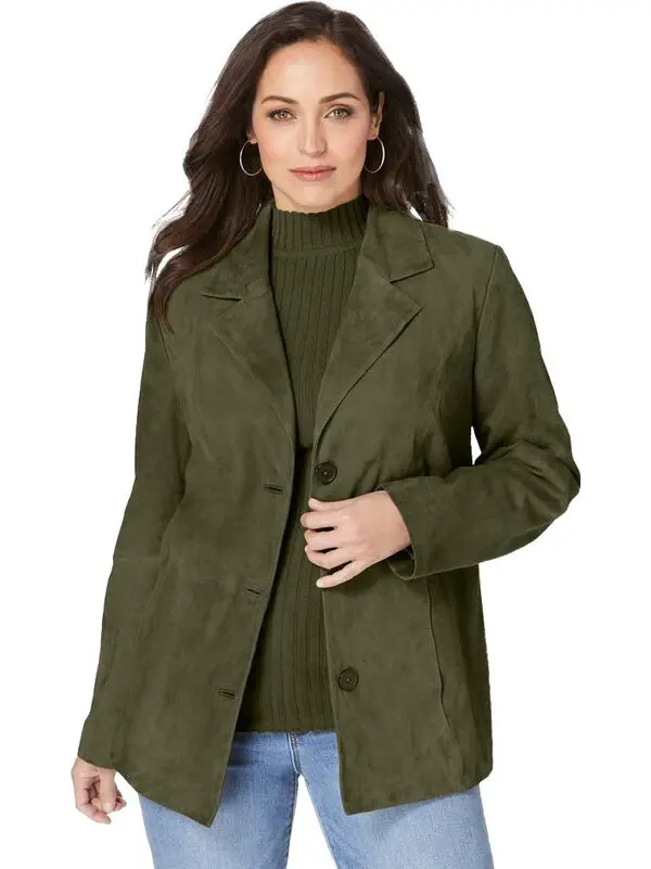 JESSICA LONDON Suede Blazer - Dark Olive Green