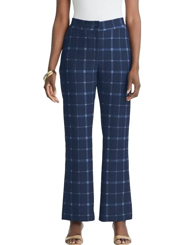 JESSICA LONDON Tummy Control Bi-stretch Bootcut Pant - Navy Double Plaid