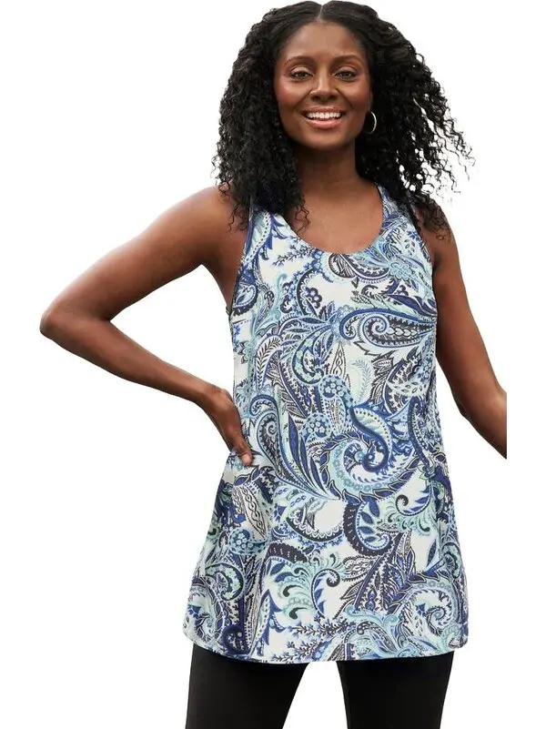 JESSICA LONDON Georgette Tunic Tank - Blue Seafoam Paisley