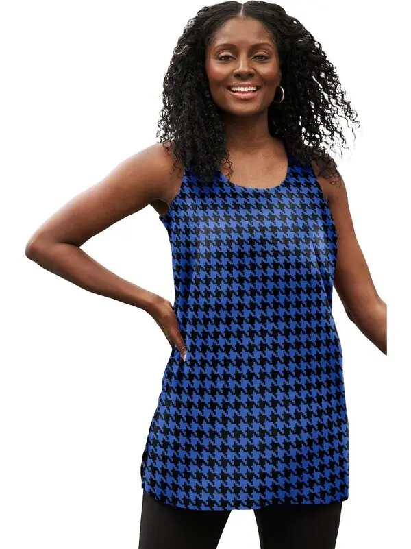 JESSICA LONDON Georgette Tunic Tank - Dark Sapphire Houndstooth