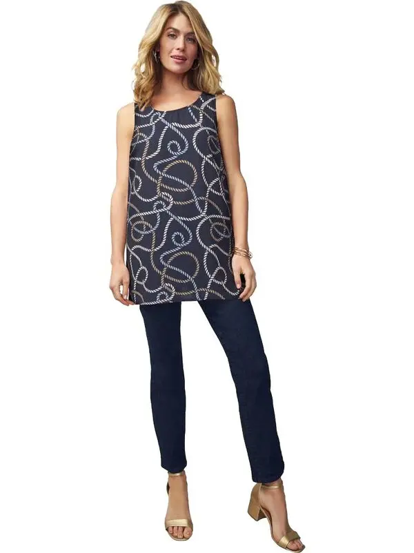 JESSICA LONDON Georgette Tunic Tank - Navy Multi Rope