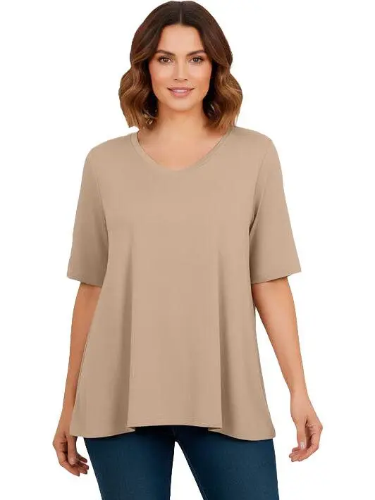 JESSICA LONDON Stretch Knit V-neck Swing Tunic - New Khaki