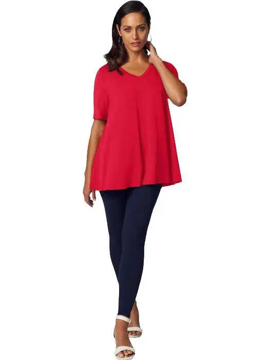JESSICA LONDON Stretch Knit V-neck Swing Tunic - Vivid Red