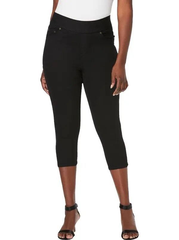 JESSICA LONDON Comfort Waist Stretch Denim Capris - Black