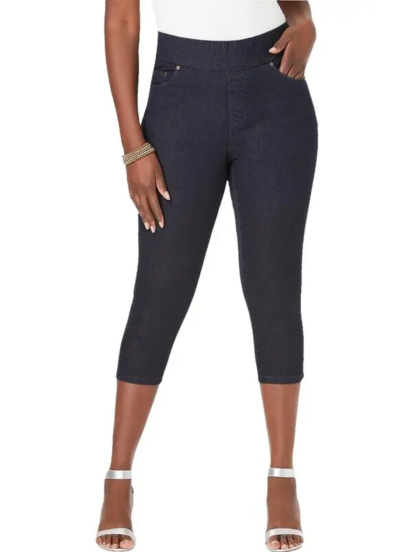 JESSICA LONDON Comfort Waist Stretch Denim Capris - Indigo