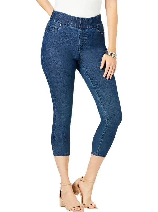 JESSICA LONDON Comfort Waist Stretch Denim Capris - Medium Stonewash