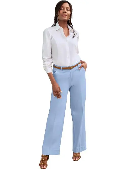 JESSICA LONDON Stretch Cotton Chino Wide-leg Trousers - Azure Mist