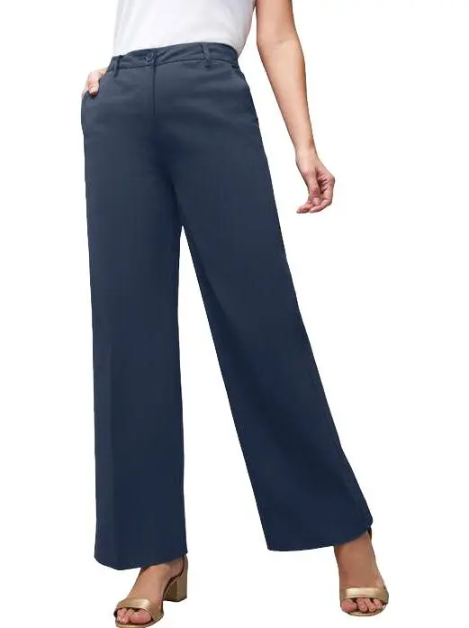 JESSICA LONDON Stretch Cotton Chino Wide-leg Trousers - Navy