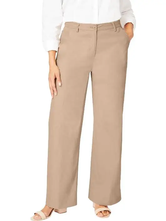 JESSICA LONDON Stretch Cotton Chino Wide-leg Trousers - New Khaki