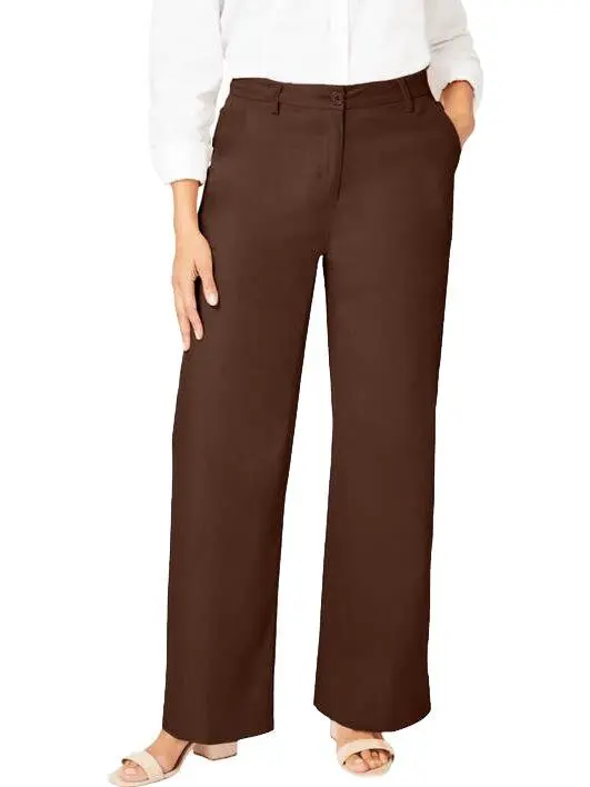 JESSICA LONDON Stretch Cotton Chino Wide-leg Trouser - Rich Brown