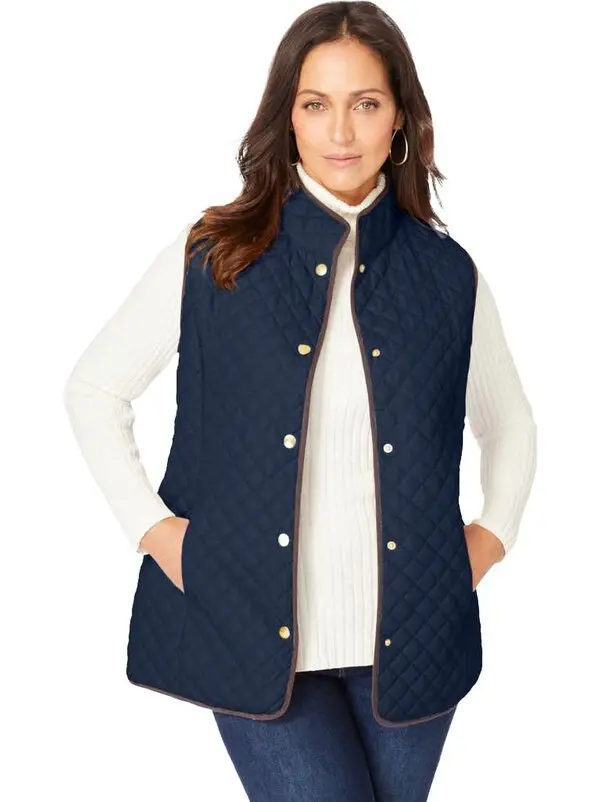 JESSICA LONDON Quilted Sleeveless Vest - Navy